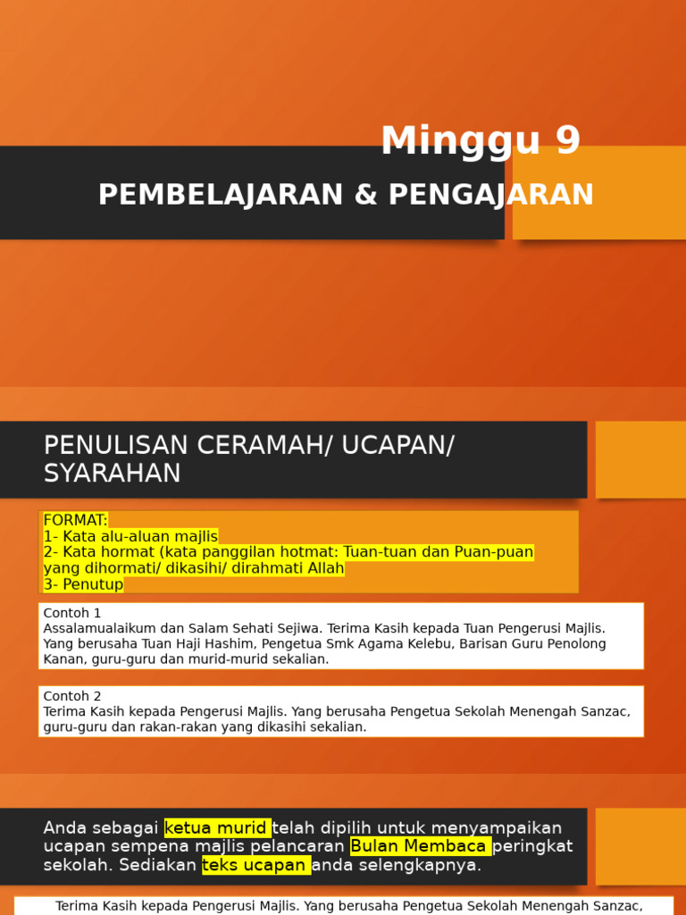 Minggu 9 penulisan ucapan, syarahan | PDF