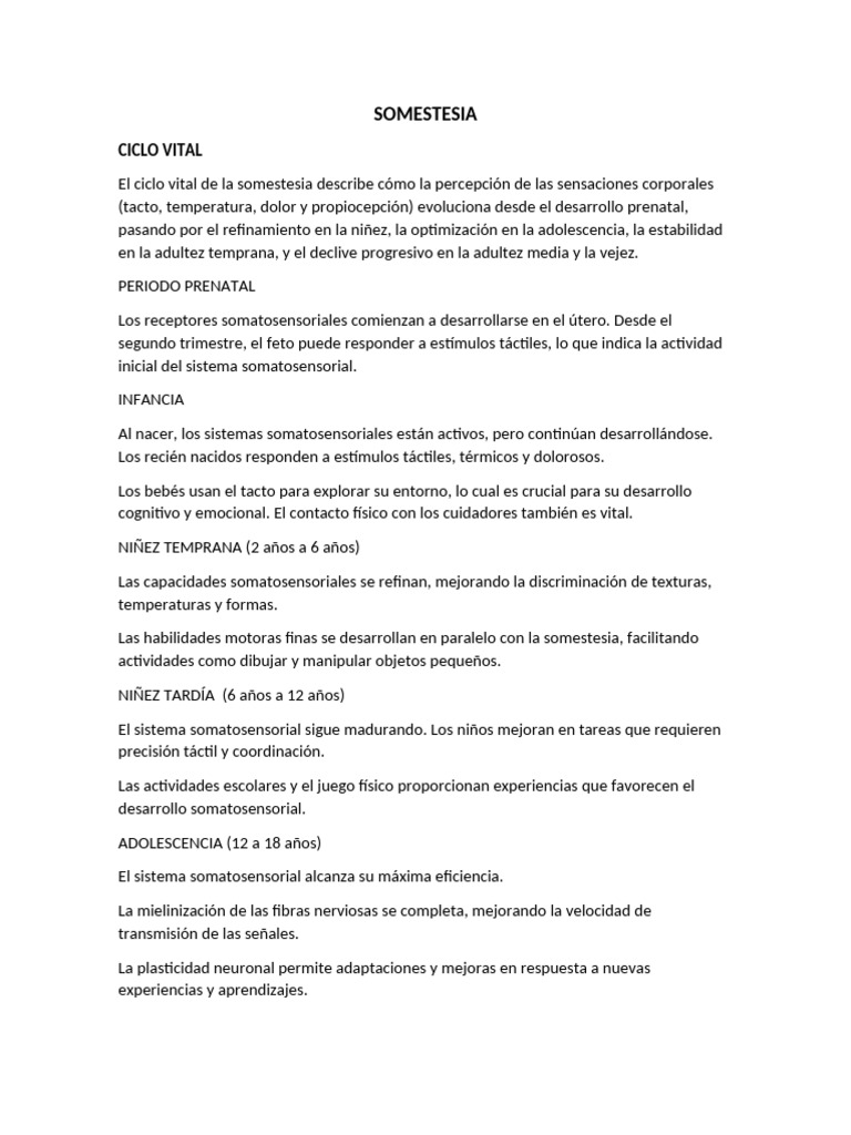 Evolución de la Somestesia Humana | PDF | Sistema somatosensorial | Adultos