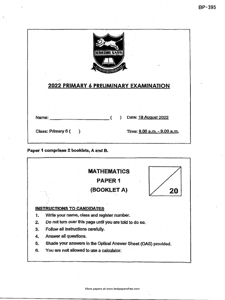 P6 Maths 2022 SA2 Taonan | PDF
