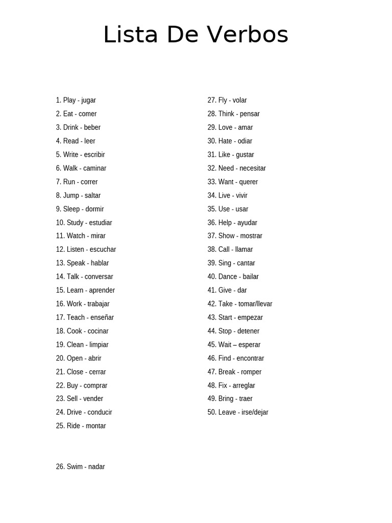 Lista 50 Verbos Basicos Del Ingles | PDF