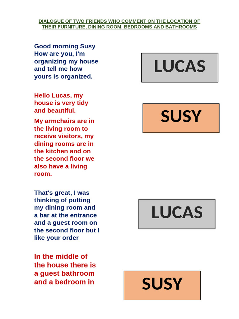 DIALOGO de 2 AMIGOS Sobre La Ubicacion Muebles y Otros | PDF