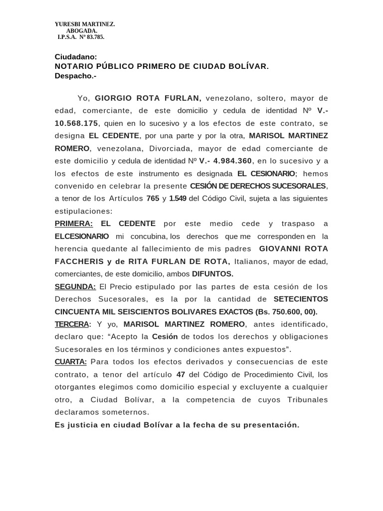 Cesión de Derechos Sucesorales | PDF