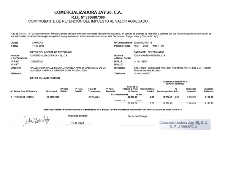 Comprobante de Retención de IVA 000036 | PDF | Impuestos | Impuesto al ...