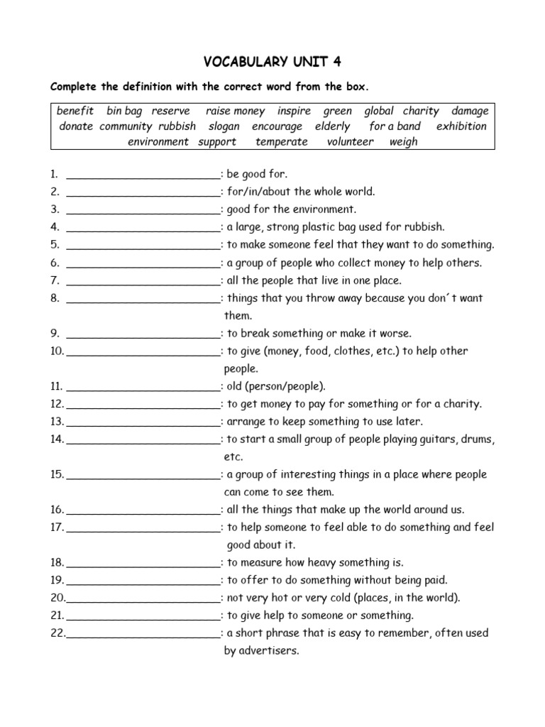 Vocabulary Definitions Unit 4 | PDF