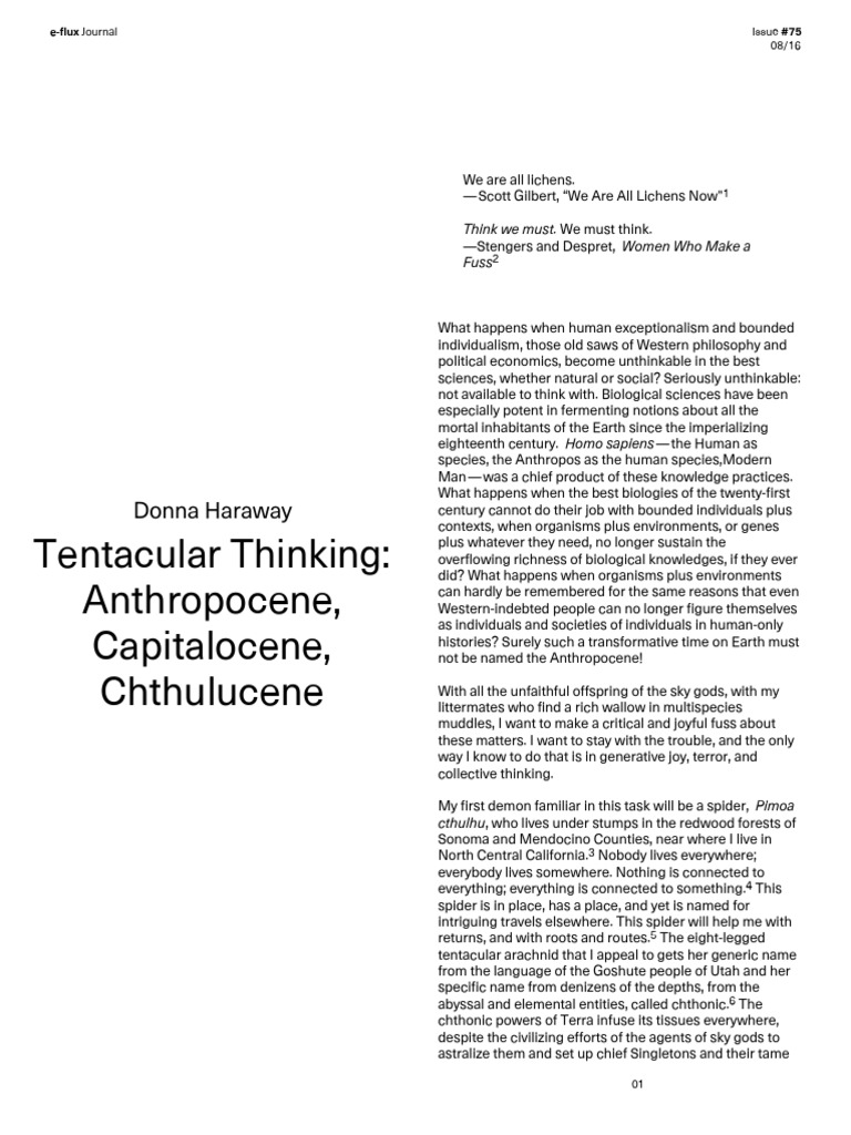 e Flux Journal Tentacular Thinking Anthropocene Capitalocene Chthulucene | PDF | Medusa | Athena