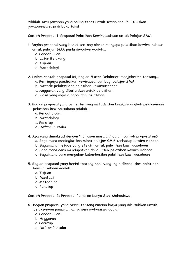 Latihan Soal Sistematika Proposal | PDF