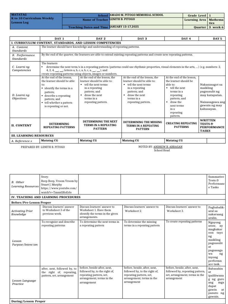 DLL_Math 1_Q3_Week 6_v.2 | PDF | Learning | Behavior Modification