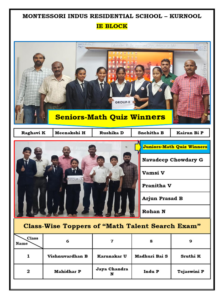 Seniors-Math Quiz Win: Montessori Indus Residential School - Kurnool Ie ...