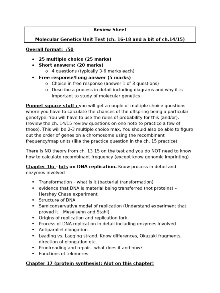 Genetics Review Sheet | PDF | Gene | Translation (Biology)