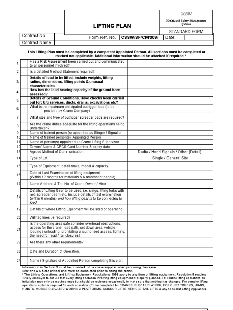 009 Lifting Plan | PDF | Crane (Machine) | Elevator