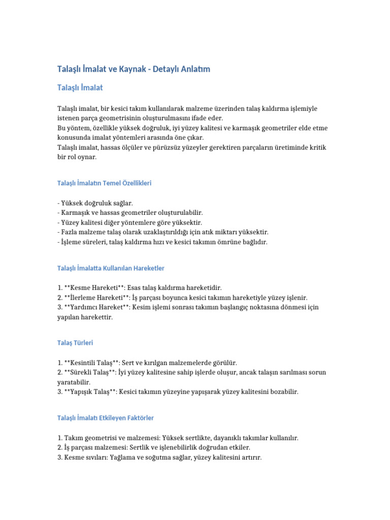 Talashli Imalat Kaynak Detayli Anlatim | PDF