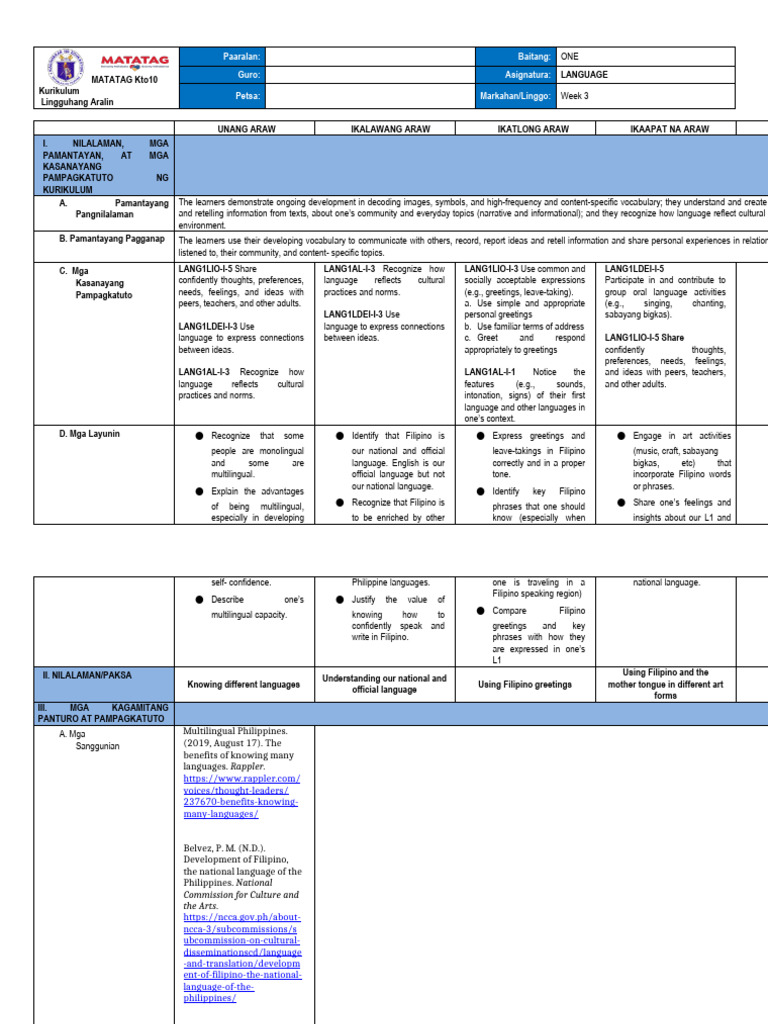 WEEK 3-Q3-LANGUAGE | PDF | Multilingualism | Vocabulary