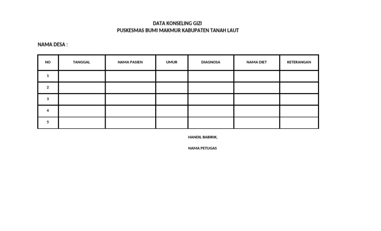 Data Konseling Gizi Puskesmas Bumi Makmur | PDF