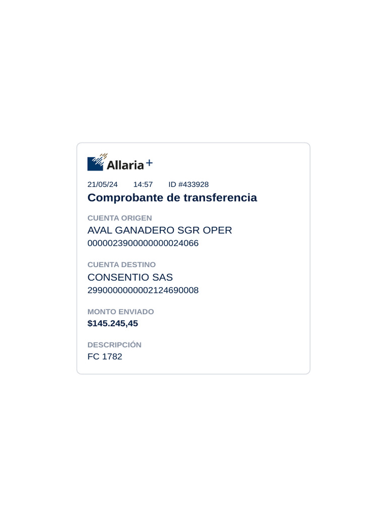 Comprobante Transferencia Allariamas 433928 | PDF