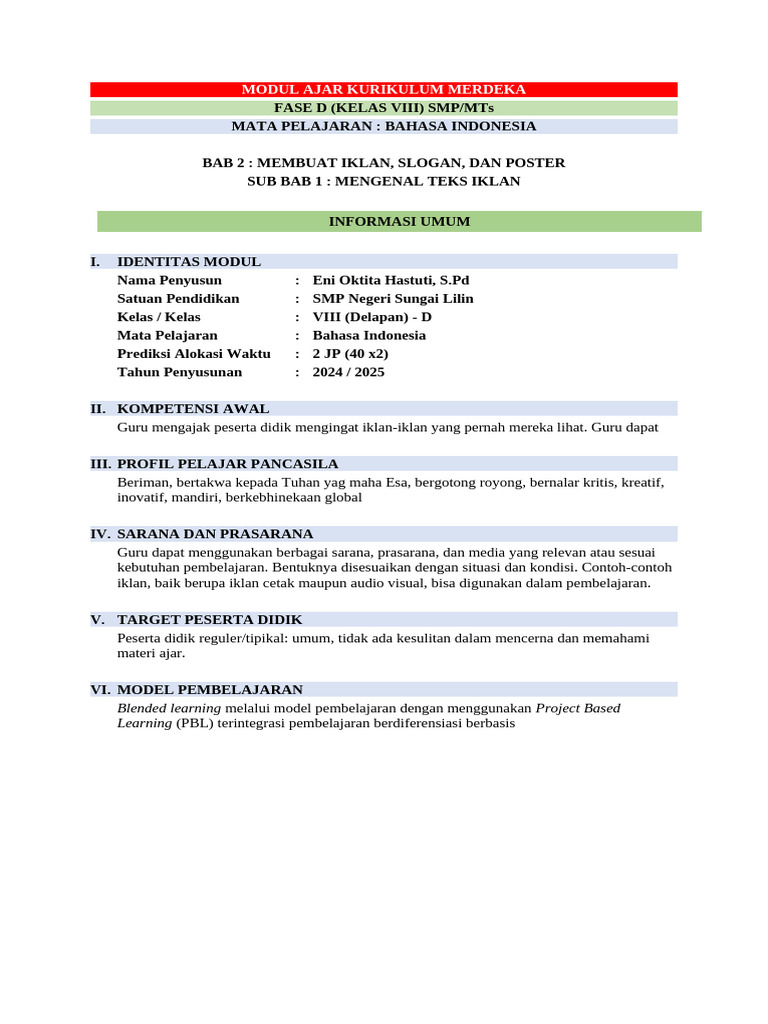 MODUL AJAR Bu Eni | PDF
