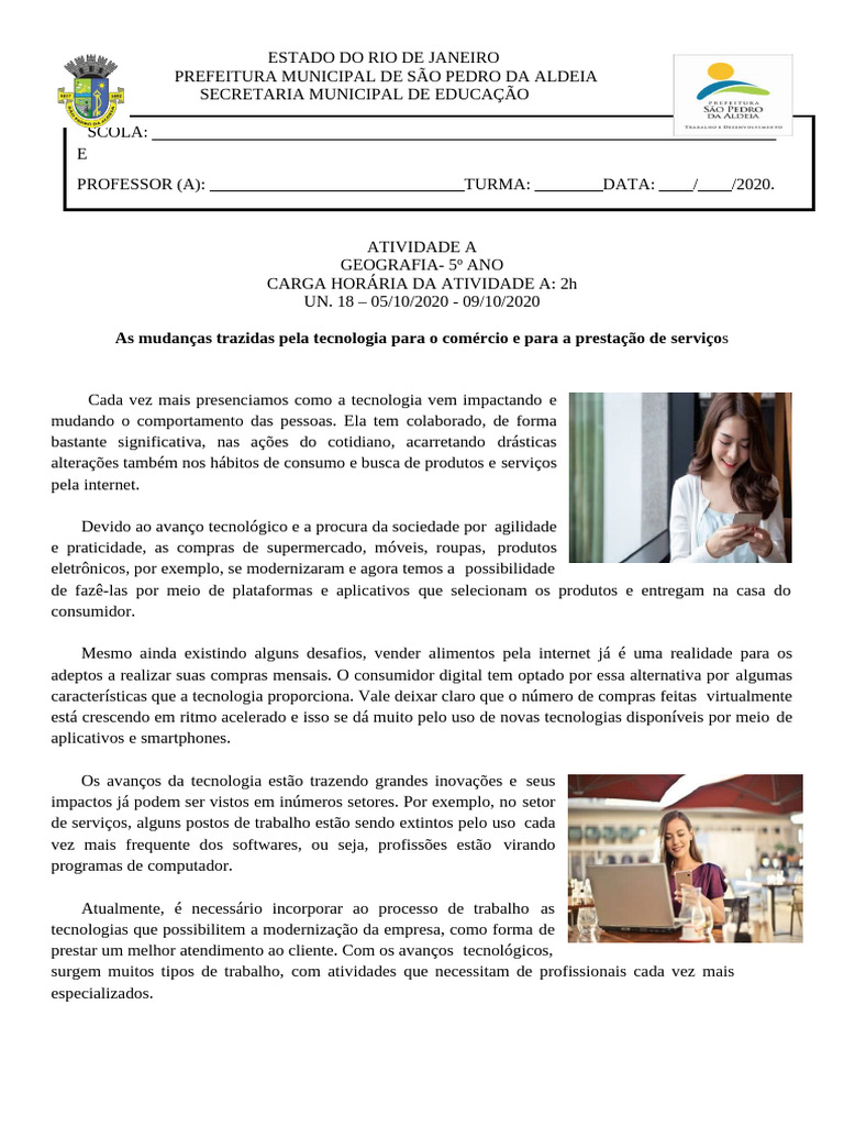 Uni. 18 - 5º Ano - Geografia | PDF | Setor terciário da economia | Internet