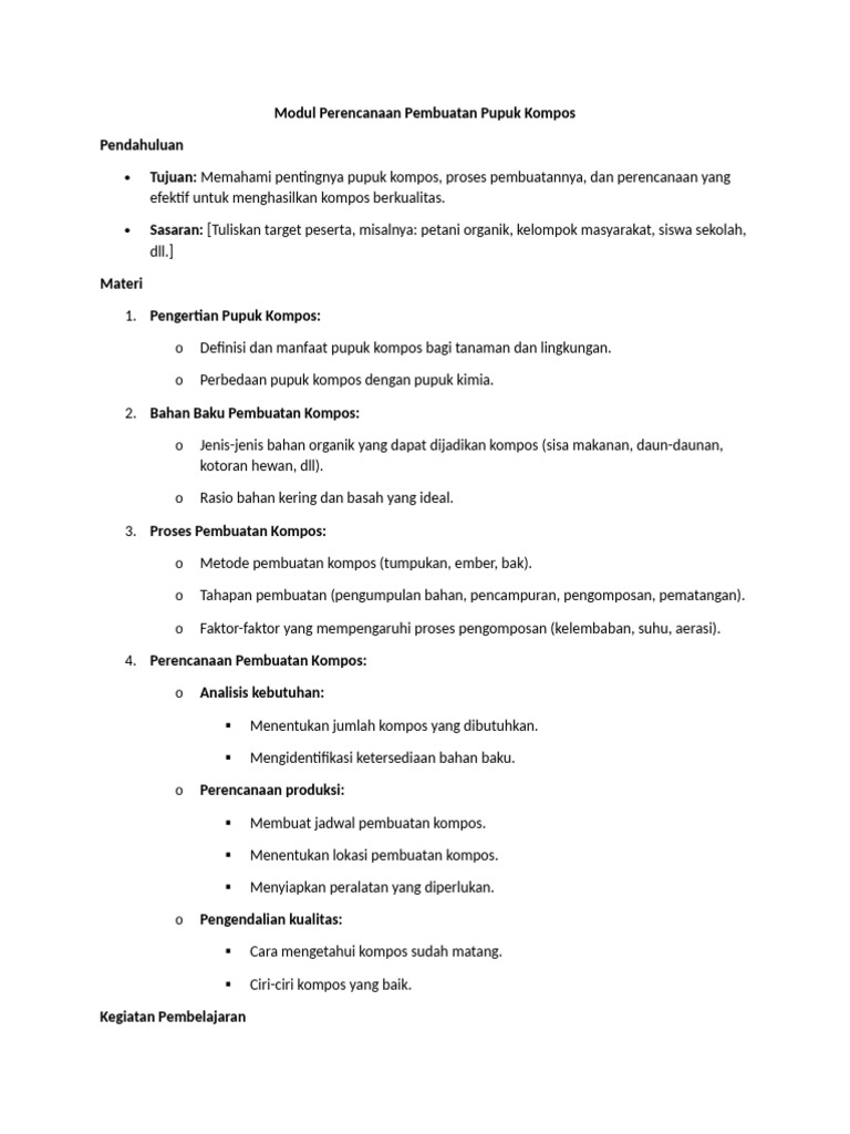 Modul Perencanaan Pembuatan Pupuk Kompos | PDF