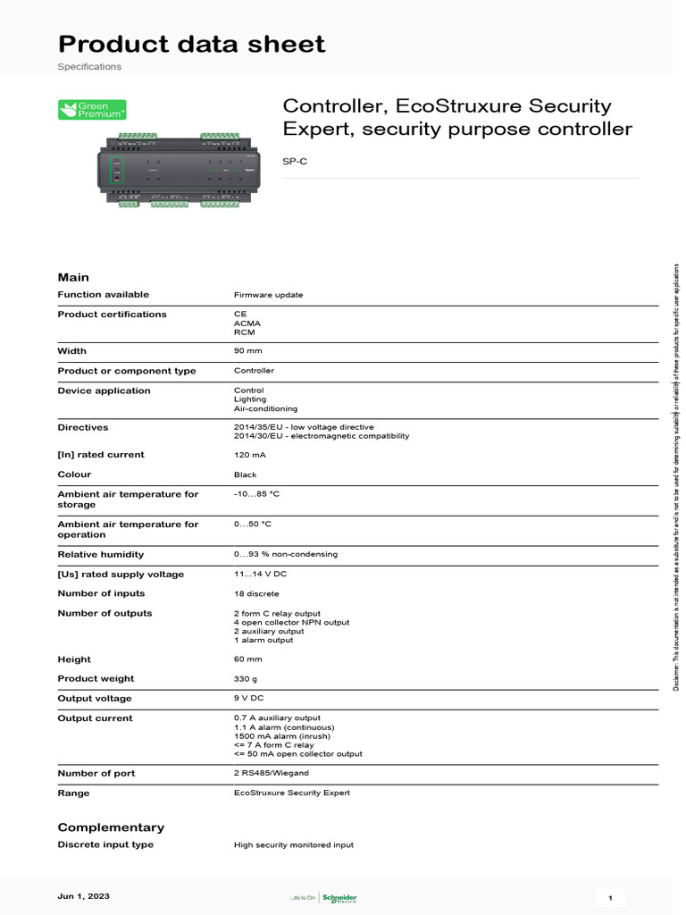EcoStruxure™ Security Expert - SP-C | PDF | Electrical Components | Manufactured Goods