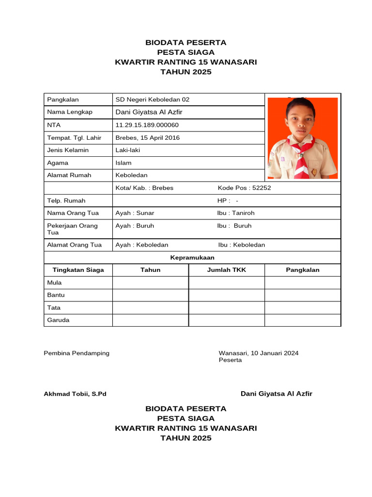 Biodata Peserta | PDF