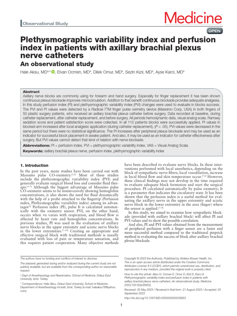 Plethysmographic Variability Index and Perfusion.67 | PDF | Pain ...
