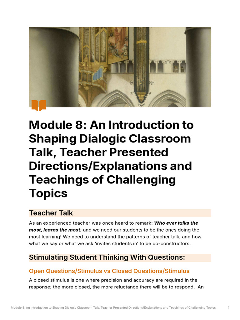 Module 8 An Introduction To Shaping Dialogic Classroom Talk Teacher ...