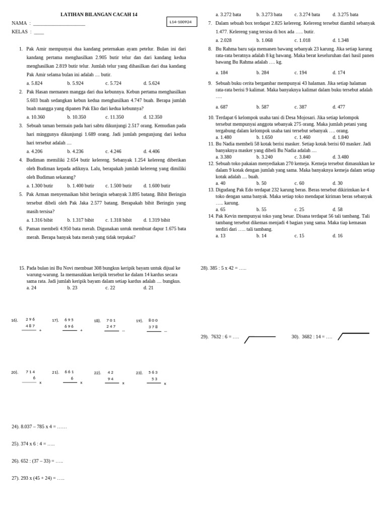 Latihan Soal Bilangan Cacah | PDF