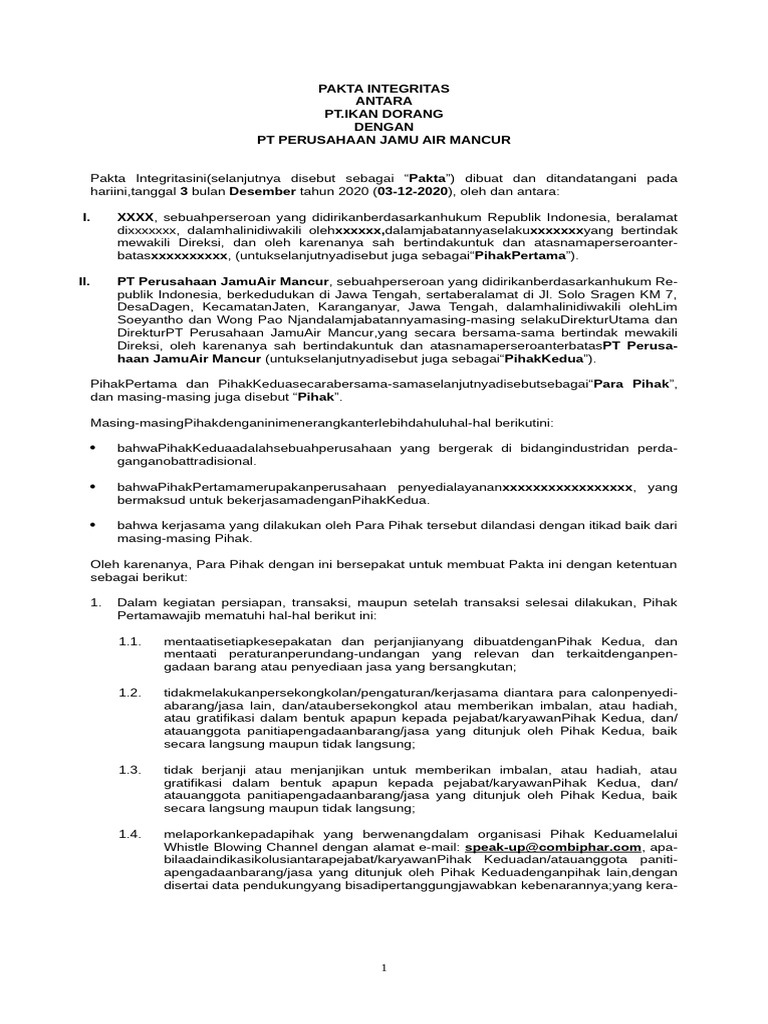 PJAM-20201120 Pakta Integritas (Template) | PDF