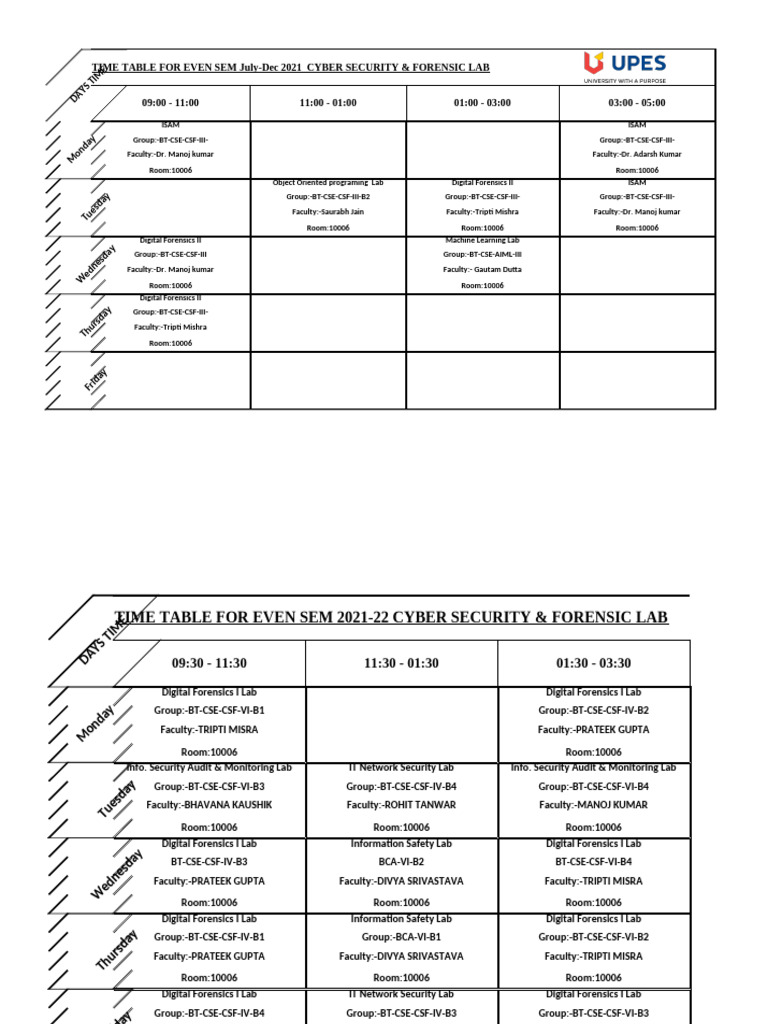 Time Table Format ODD - 20201 EVEN - 2022 | PDF