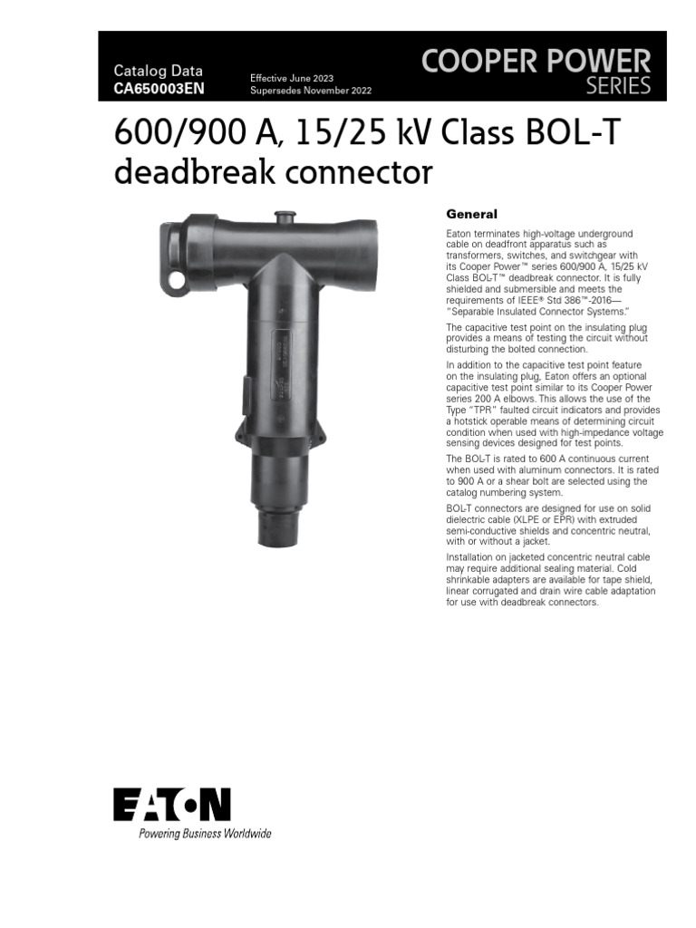 Eaton BOL-T Deadbreak Connector Guide | PDF | Electrical Connector ...