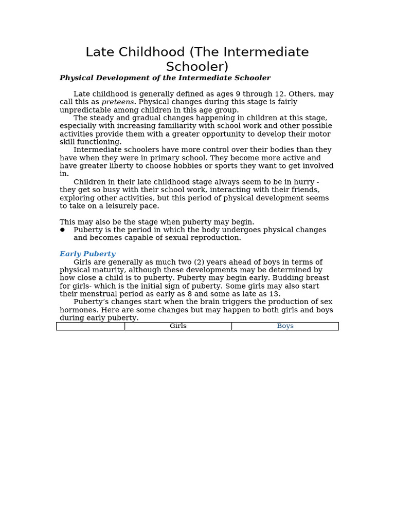 Late Childhood Development Insights | PDF | Puberty | Violence