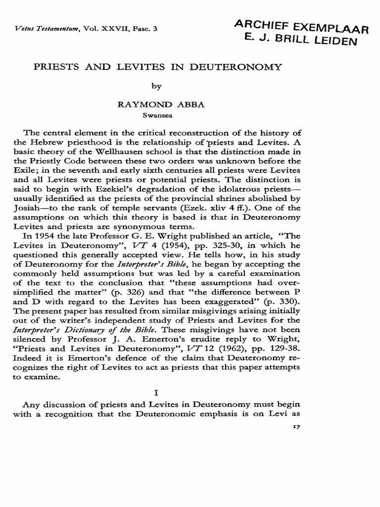 VT 27 (1977) Priests and Levites in Deuteronomy | PDF | Ark Of The ...