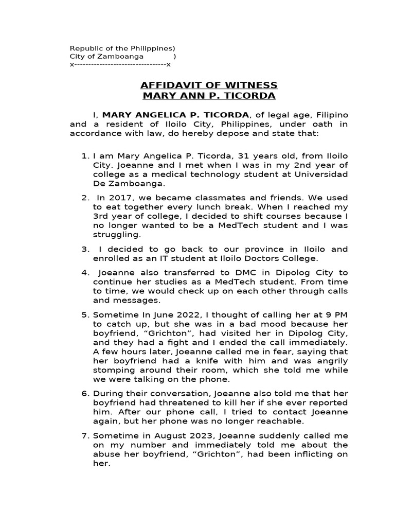 Affidavit of Witness Testimony | PDF