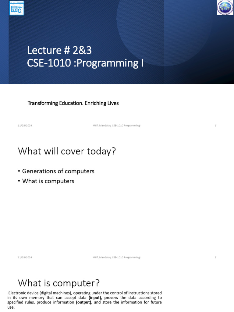 Lecture2#and3# - Isem-2425-CSE-1010-2 | PDF | Central Processing Unit ...