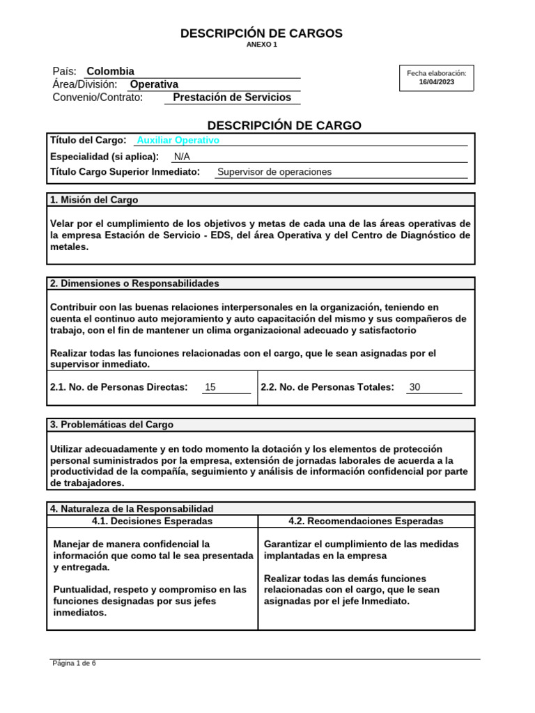 Formato Descripcion de Cargos | PDF | Business
