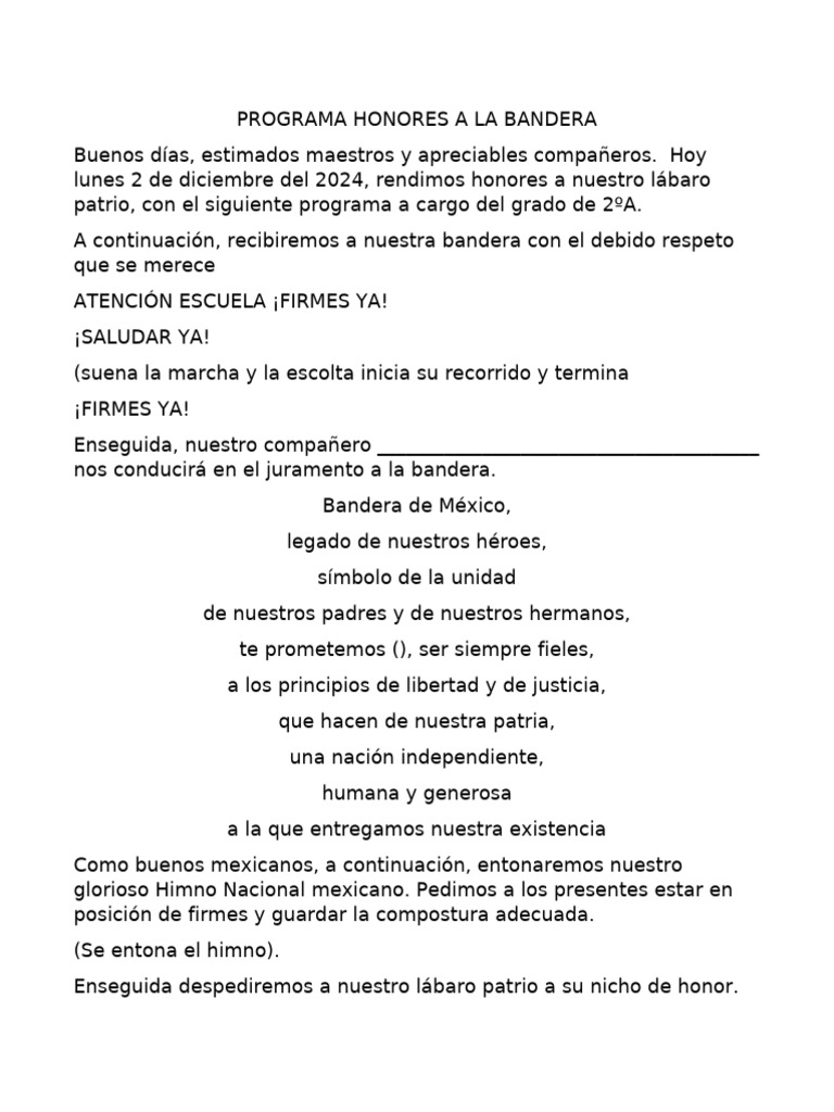 Ceremonia de Honores a la Bandera 2ºA | PDF