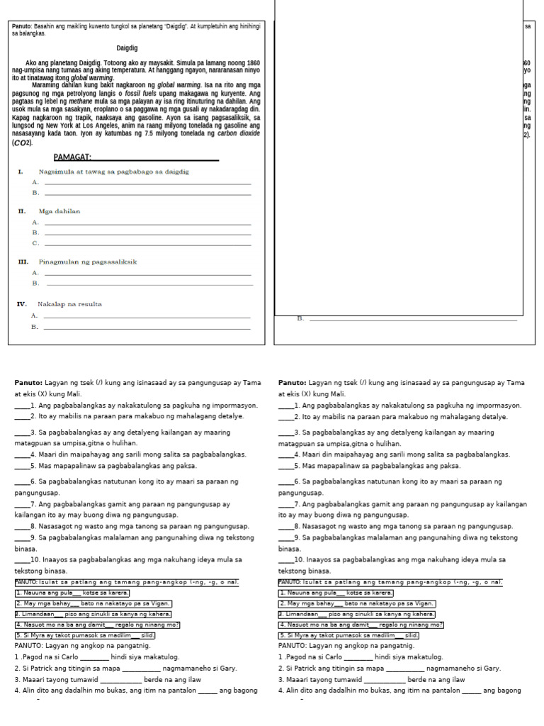 Quiz 3rd Esp Fil | PDF