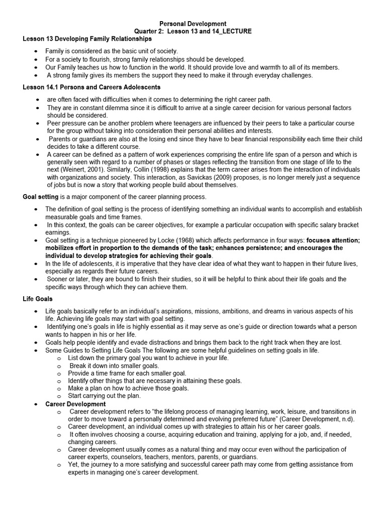 Perdev q2 Lesson 13 14 Lecture | PDF | Goal | Goal Setting