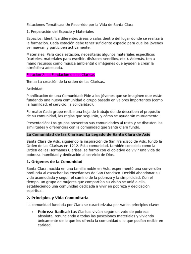 Estaciones Temáticas Clara | PDF | Oración | Francisco de Asís