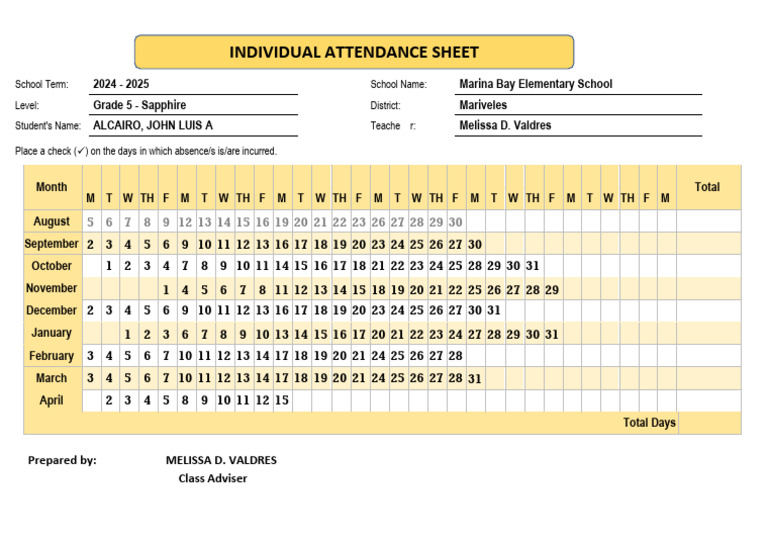 Individual Attendance Sheet | PDF