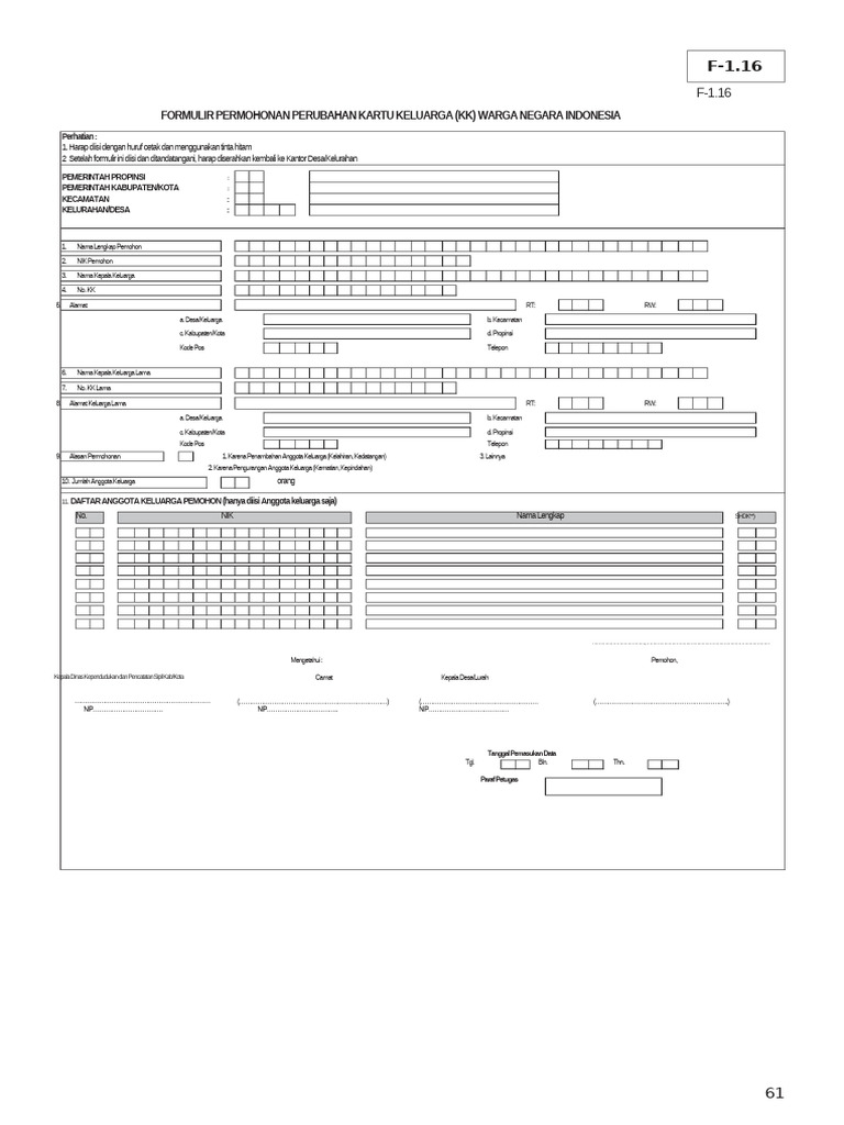 Formulir Perubahan Kartu Keluarga | PDF