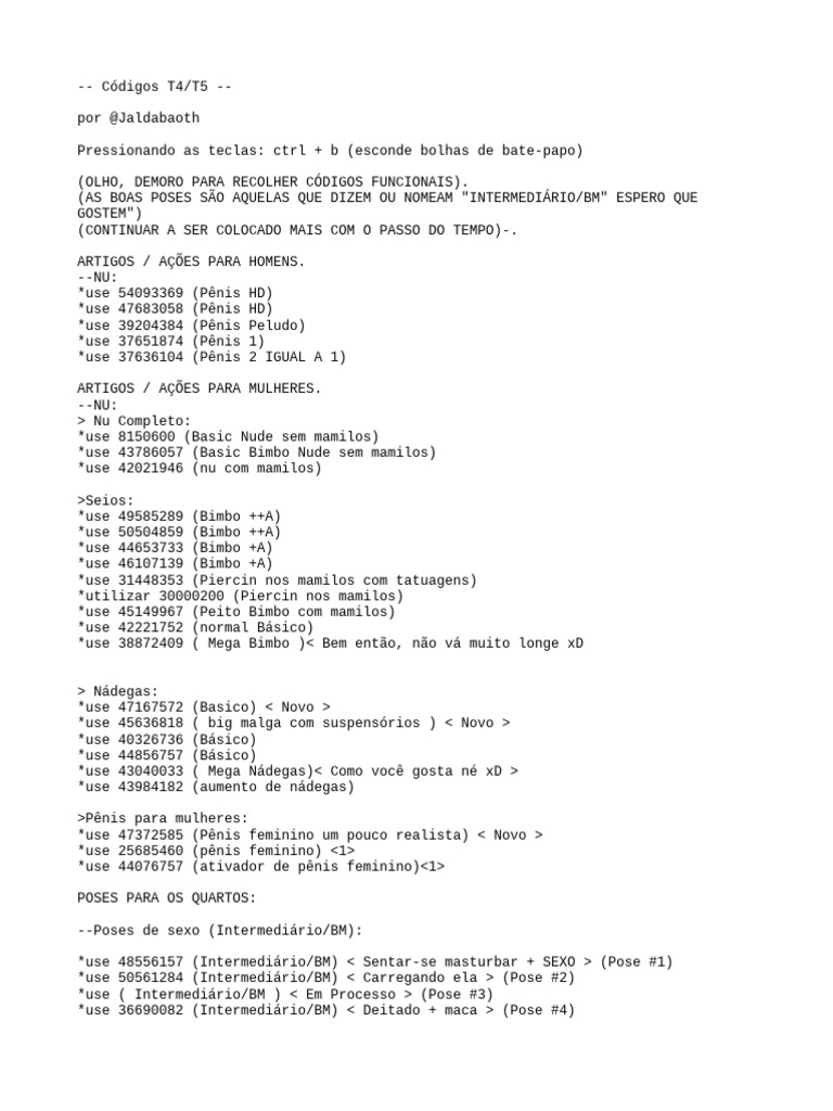 Portugués Codigo de IMVU T5DE | PDF