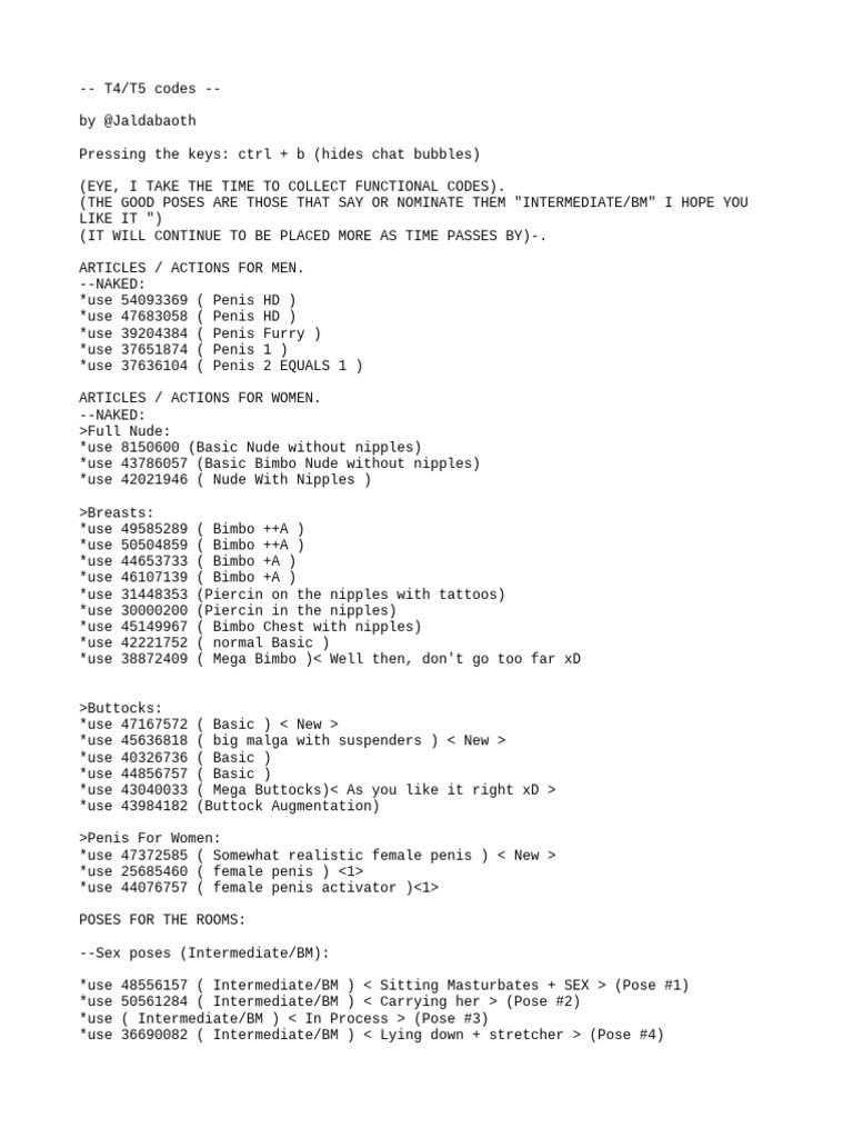 English Code of IMVU T5DE | PDF | Human Body | Clothing