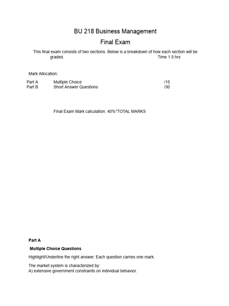 BU 218 Business Management Exam Guide | PDF | Monopoly | Market (Economics)