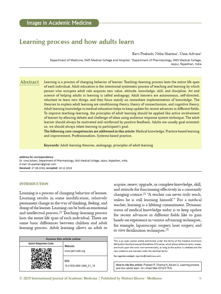 Adult Learning in Medical Education | PDF | Learning | Adult Education