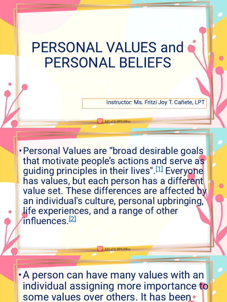 Lesson 1 Personal Values and Personal Beliefs | PDF | Pleasure | Social ...
