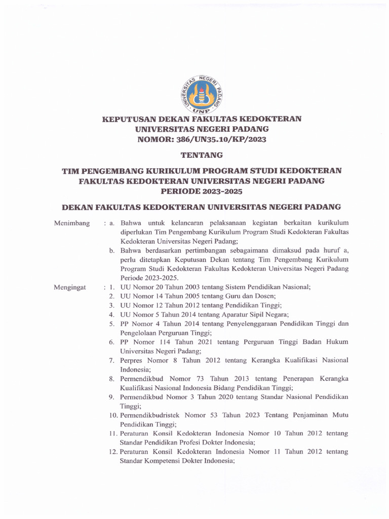 SK Tim Pengembang Kurikulum | PDF
