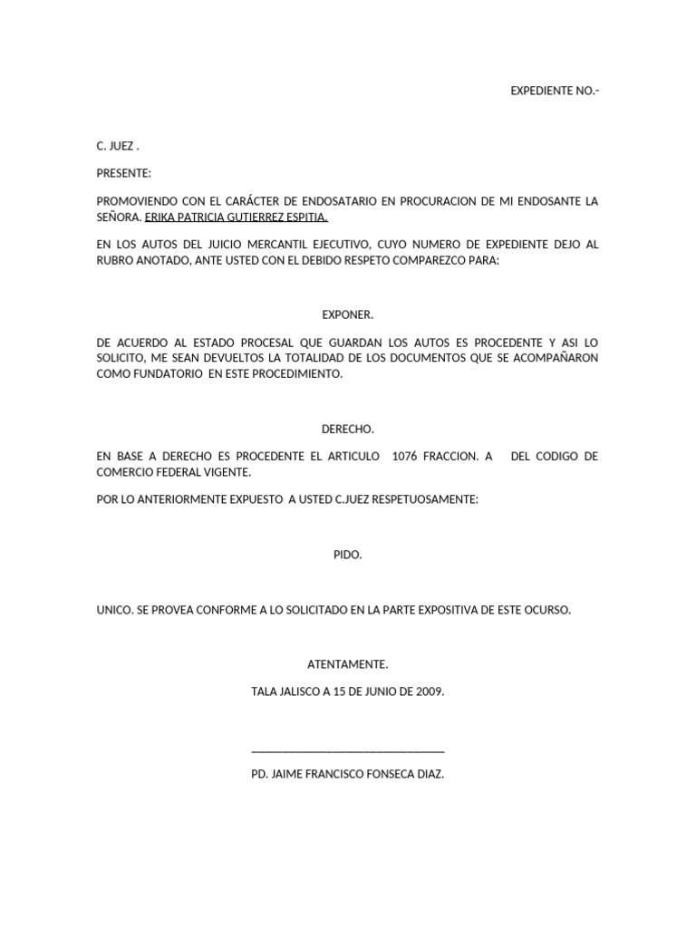 Ocurso de Devolucion de Documentos | PDF