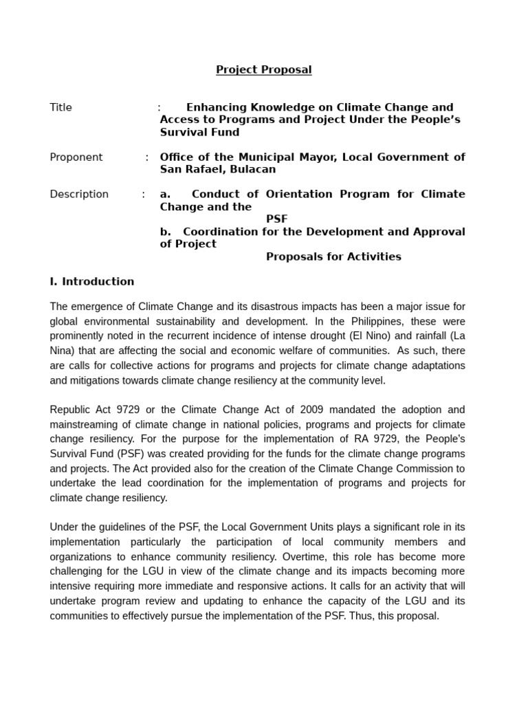 Proposal For CC Orientation | PDF | Natural Environment | Environmental ...