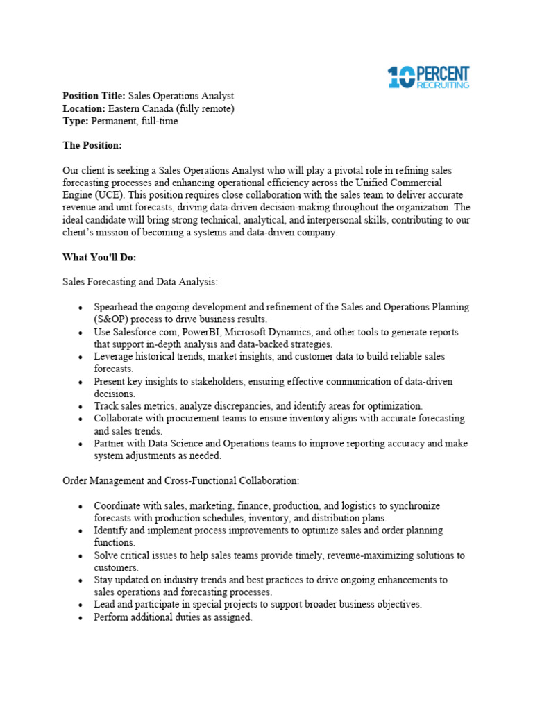 Sales Operations Analyst Job Description | PDF
