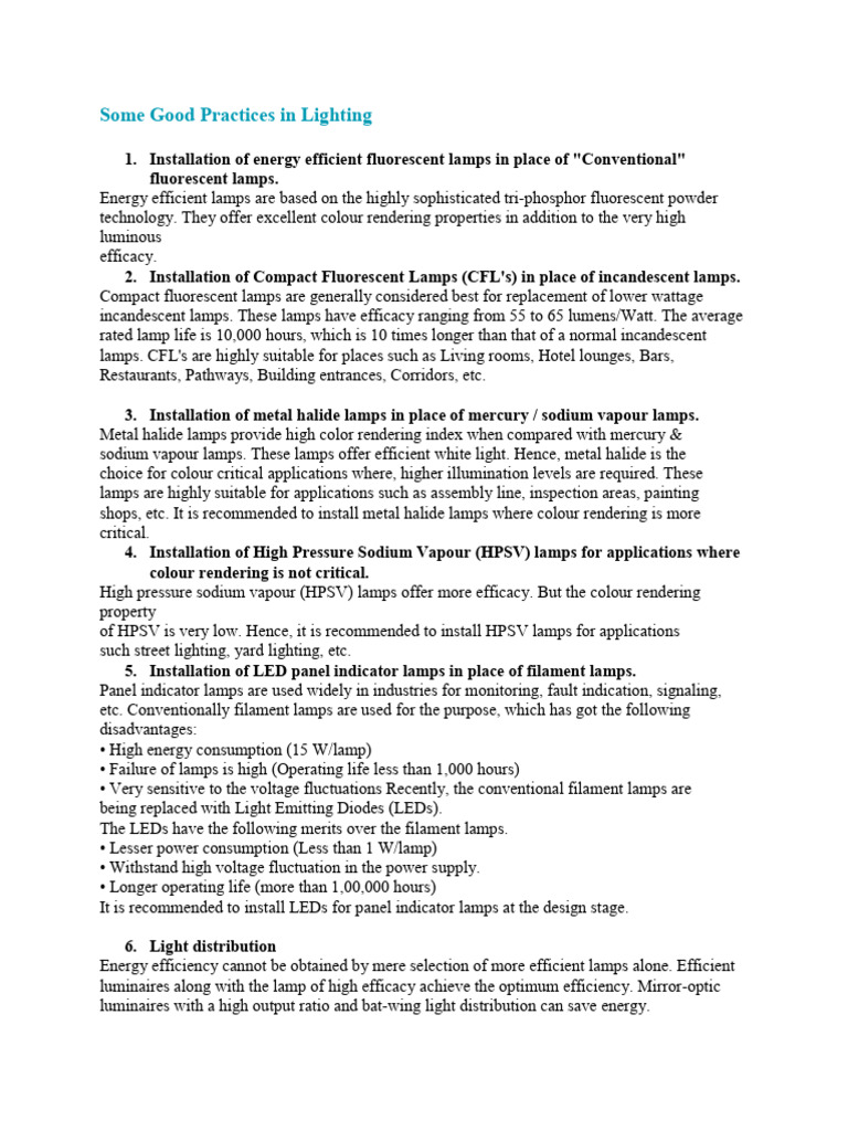 Lighting energy conservation | PDF | Compact Fluorescent Lamp | Lighting